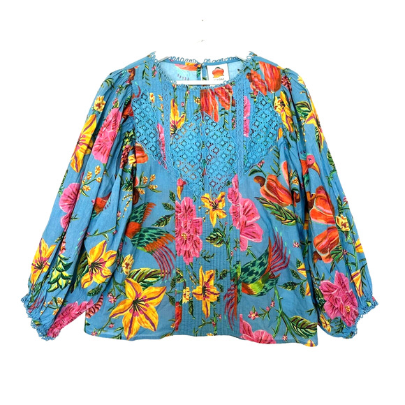FARM Rio | Tops | Nwot Farm Rio Blue Floral Toucans Lace Inset Cotton ...